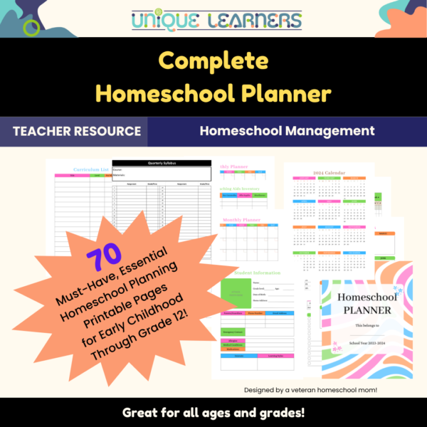 Unique Learners Exclusive Complete Homeschool Planner 2023