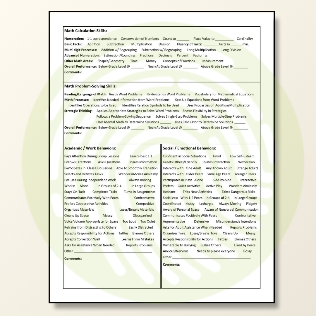 PLAAFP Statement or PLOP Form for Developing Special Needs IEPs | Printable