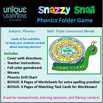 Snazzy Snail – Three Letter Blends Game and Worksheets