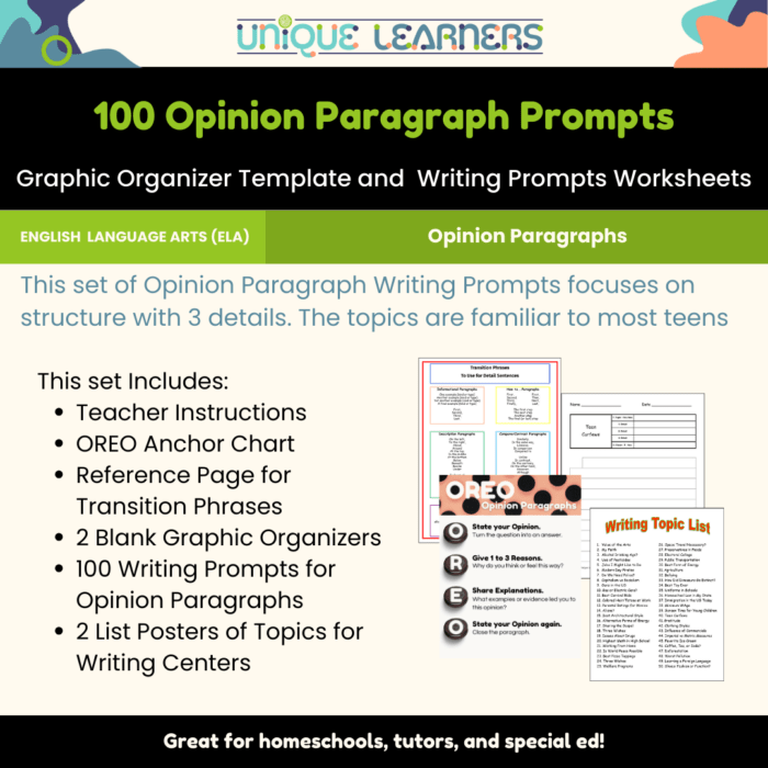 100 Opinion Paragraph Writing Prompts - Unique Learners