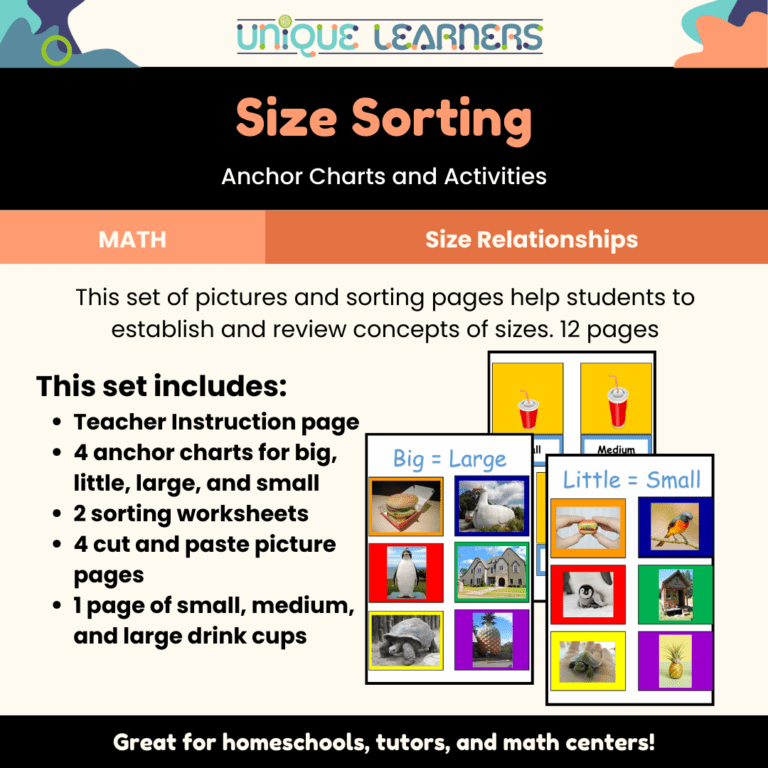 Size Sorting Activities - Unique Learners